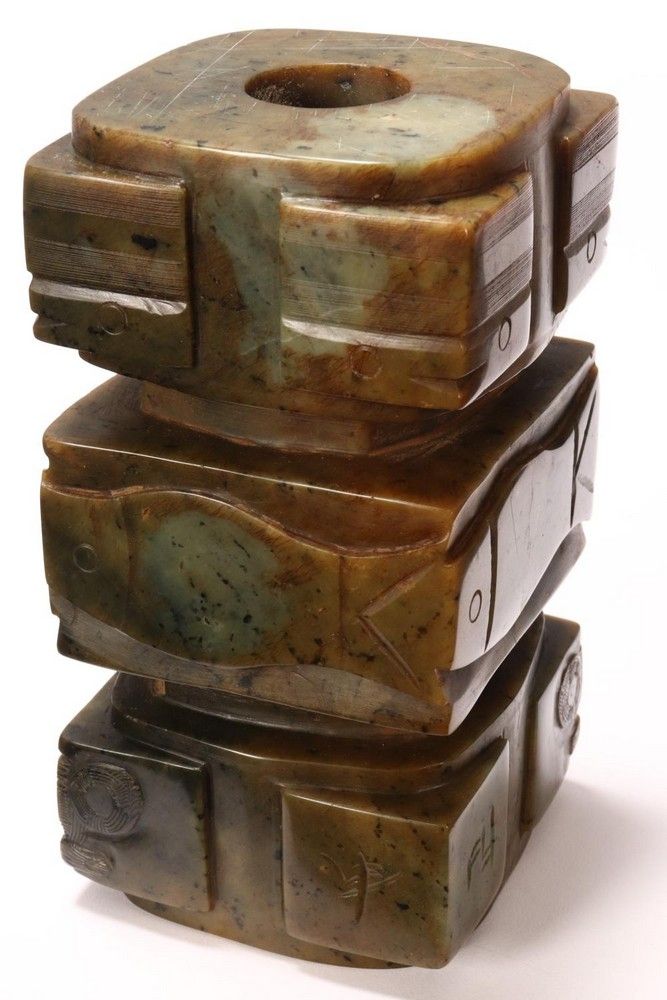 Chinese Spinach Jade Cong with Fish Decoration, 17 cm Height - Jade ...