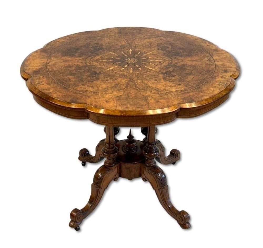 Victorian Walnut Burr Tilt-Top Loo Table with Marquetry Inlay - Tables ...