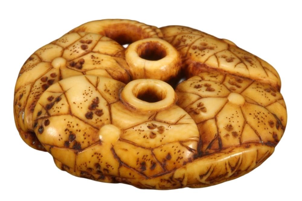 Lotus Flower Ivory Netsuke with Incised Decoration - Japan - Netsuke ...