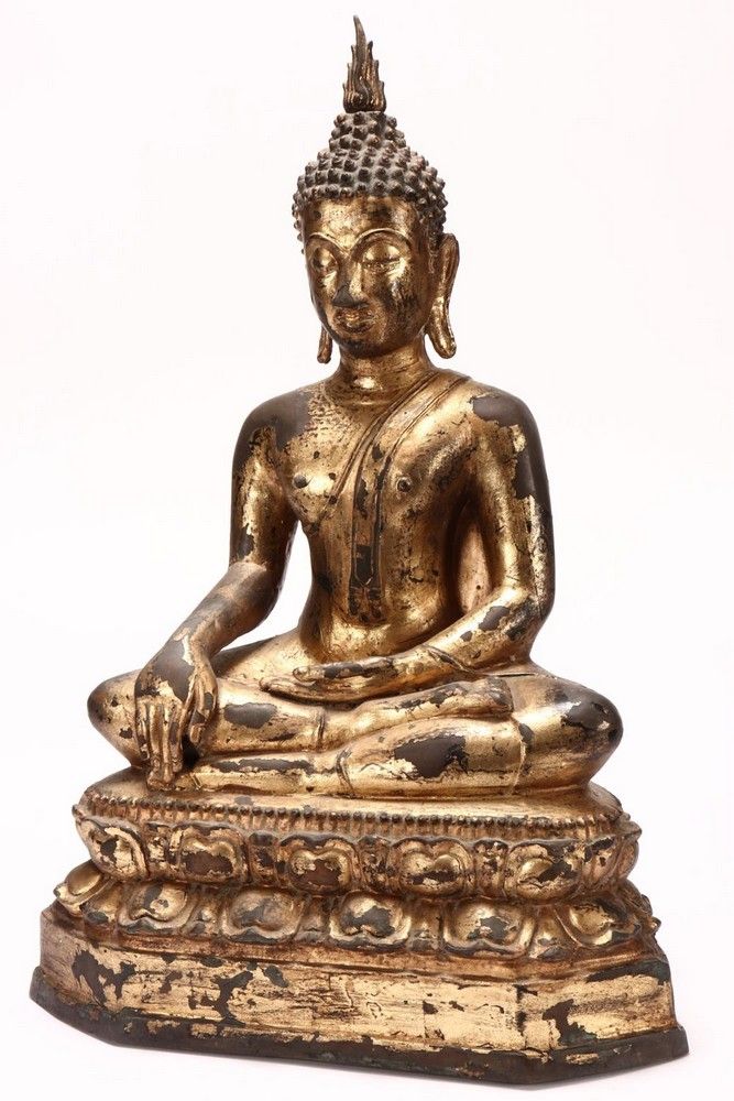 Gilt bronze Buddha on double lotus base, height 54cm - Bronze - Oriental