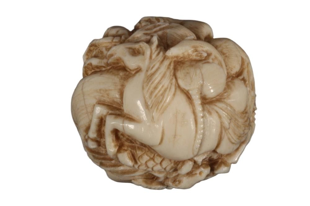 Japanese Zodiac Ivory Netsuke with Chinese Animals, 4cm Diameter ...