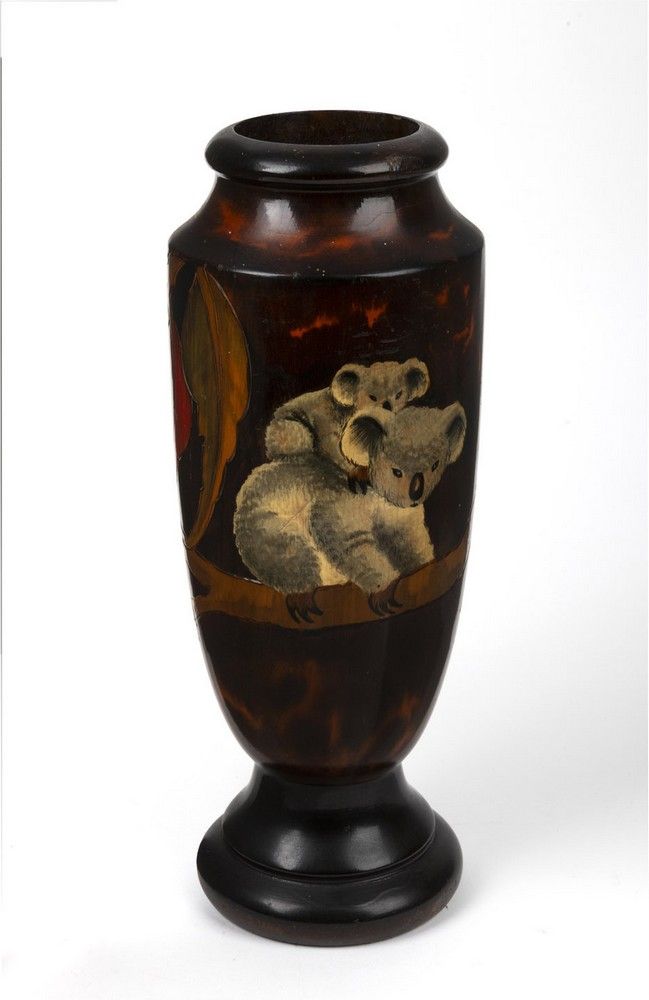 Australian Pokerwork Vase with Koala and Gum Leaf Decoration ...
