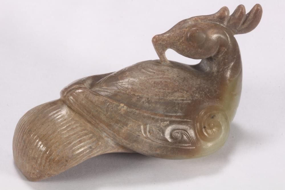 Chinese Carved Jade Phoenix Figurine in Brown and Green - Jade - Oriental