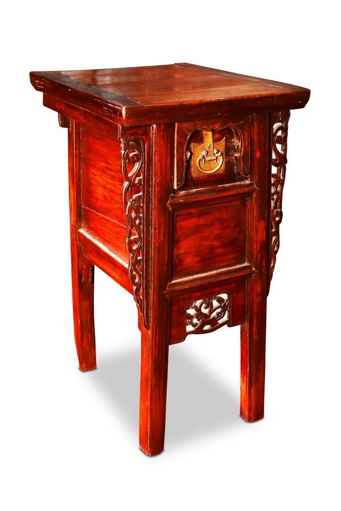 Chinese Wooden Side Table with Pierced Foliate Panels and Drawer ...