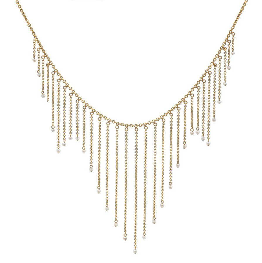 18ct Gold Seed Pearl Fringe Necklace - 390mm Length - Necklace/Chain ...