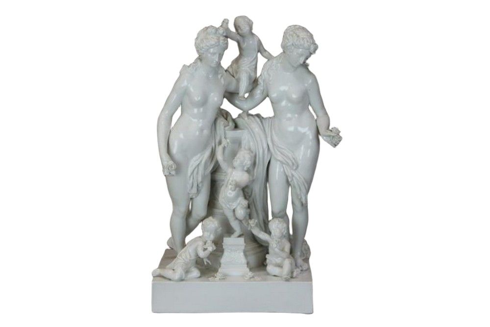 Porcelain Figural Group: Three Graces and Cherubs by Fountain ...