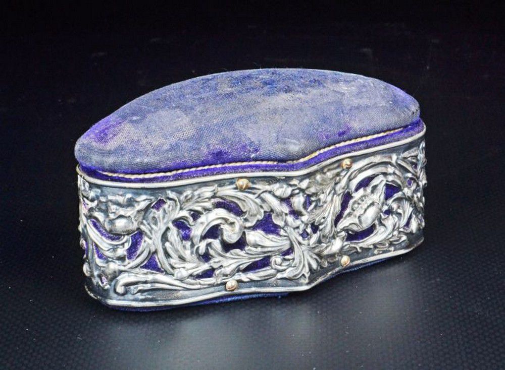 Art Nouveau Sterling Silver Trinket Box with Purple Fabric Lid - Boxes ...