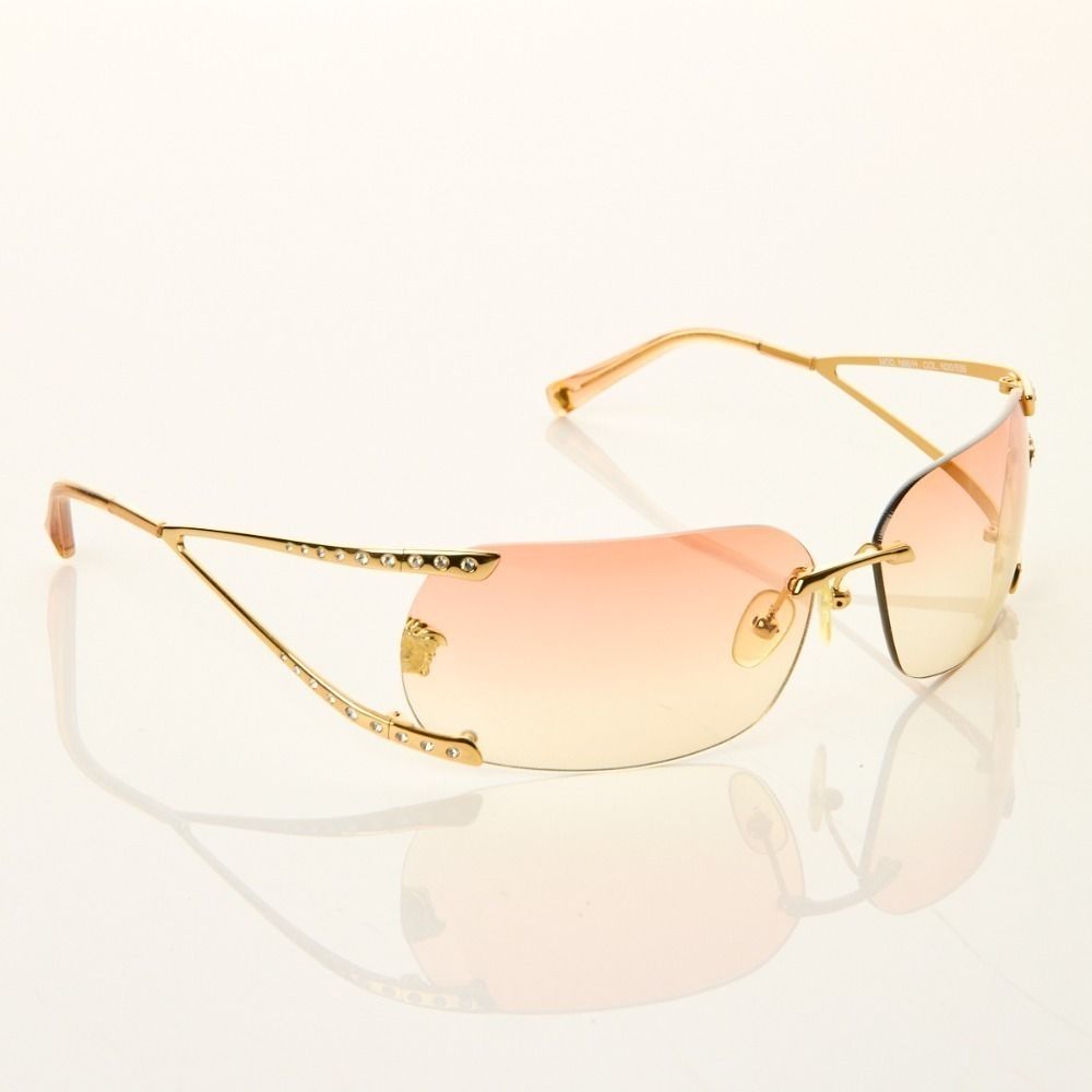 Versace Rimless Shield Sunglasses with Crystal Accents, Made in Italy ...