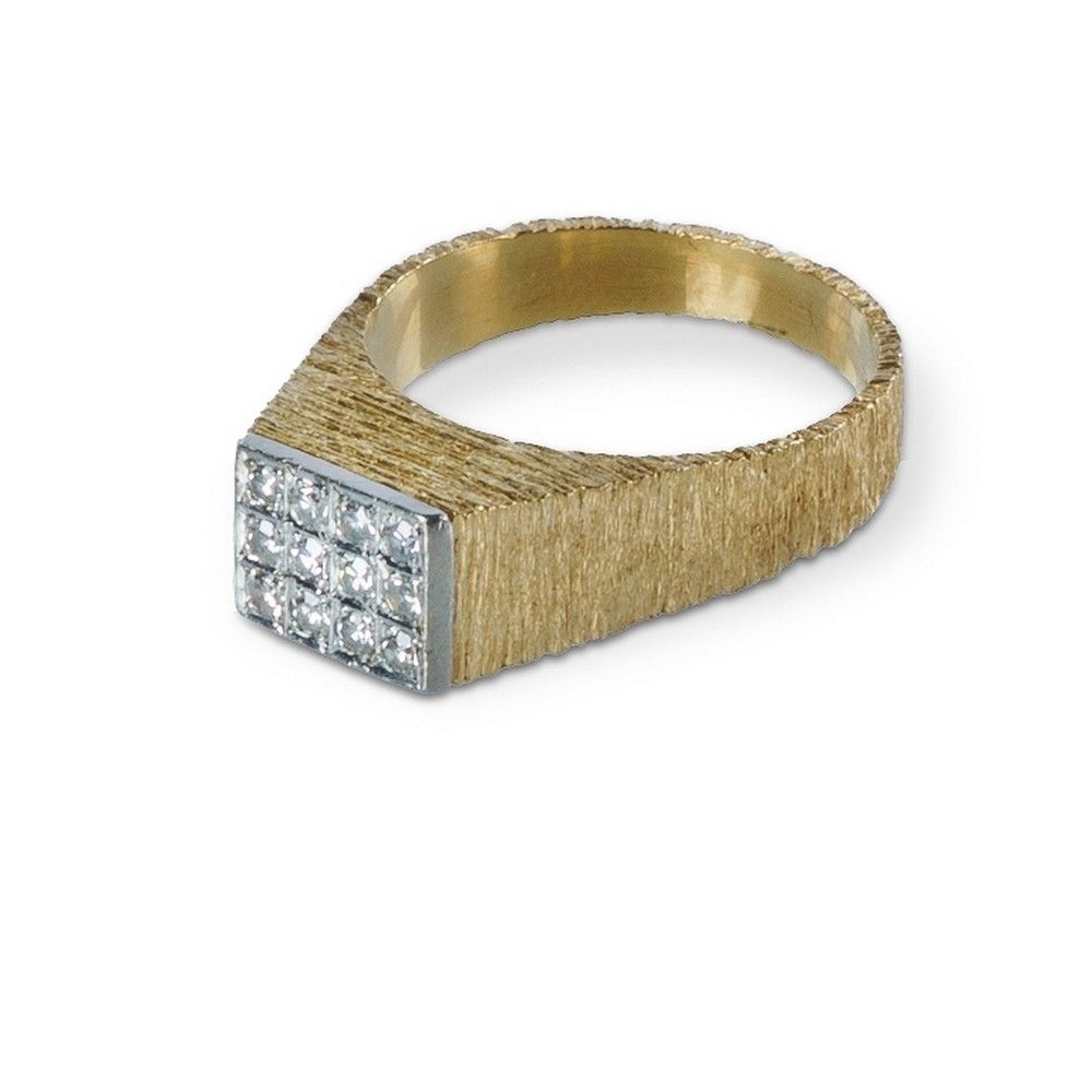 Textured Diamond Set Signet Ring in 18ct Yellow & White Gold - Rings ...