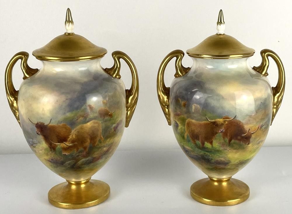 John Stinton Highland Cattle Vases, Royal Worcester, 1936 - Royal ...