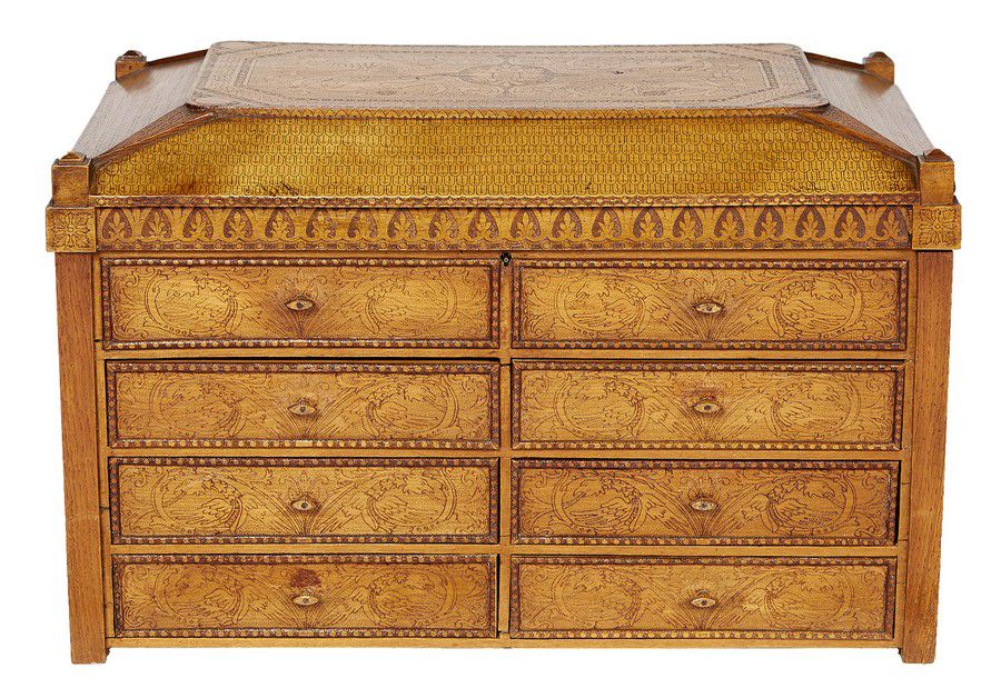 Antique Austrian Pokerwork Box, 1800s - Boxes - Writing, Sewing, etc ...