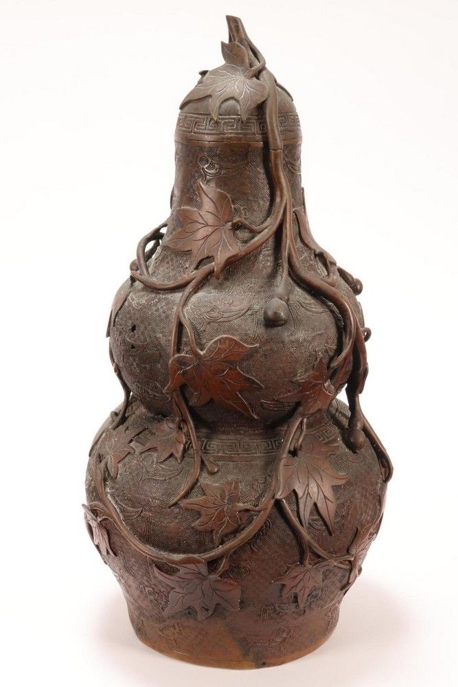 Meiji Period Japanese Bronze Gourd Vase with Trailing Vines - Bronze ...