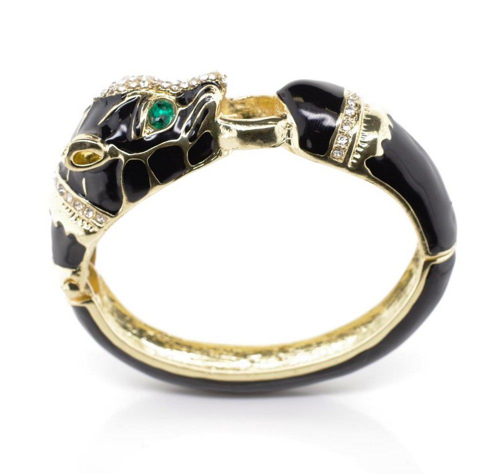 Enamel Panther Bangle with Gilt Metal Hinge - Bracelets/Bangles - Jewellery