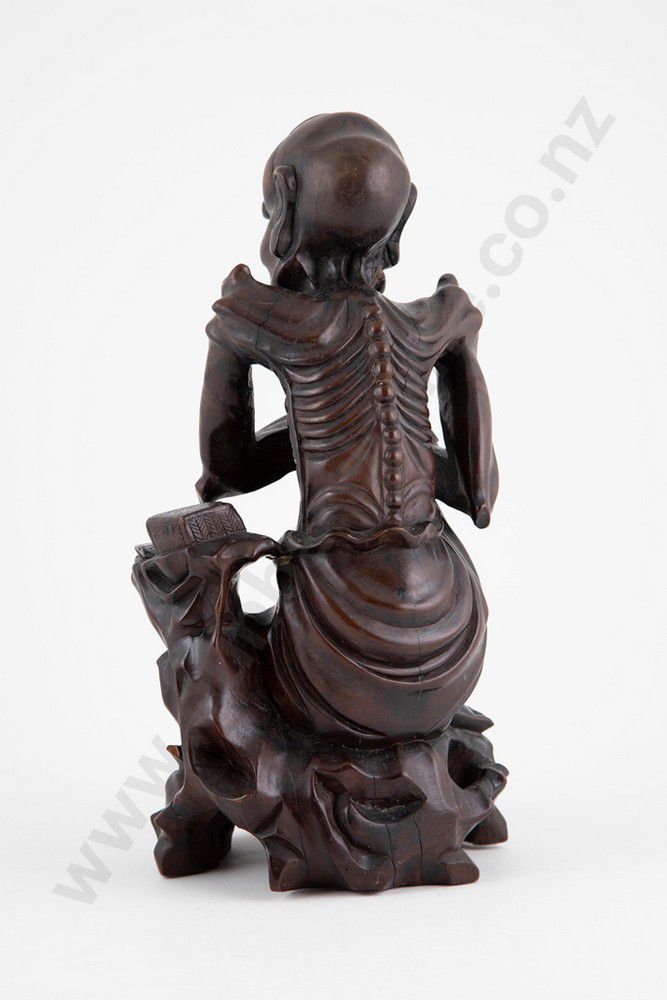 Carved Japanese Sage Figure with Prayer Beads - Zother - Oriental