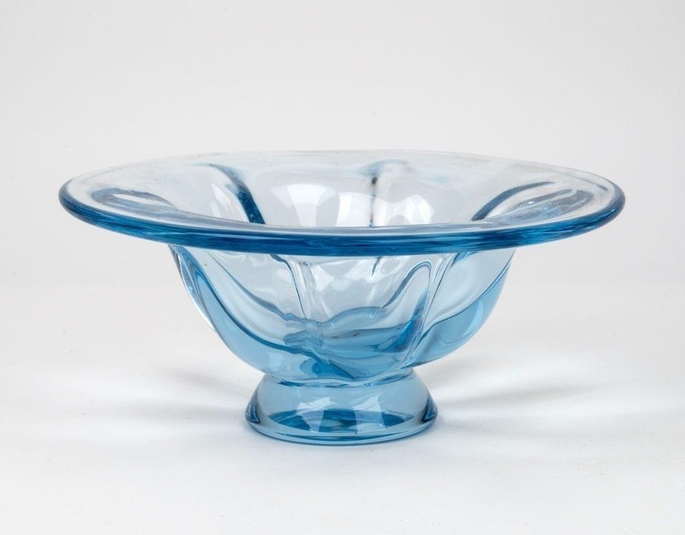Whitefriars Blue Art Glass Bowl, 12 cm High, 26 cm Wide - British ...
