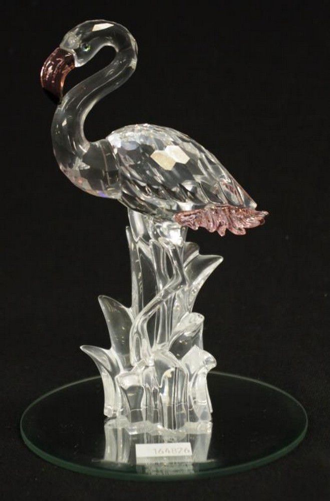 Swarovski Flamingo Figurine on Mirror Base - European - Glass