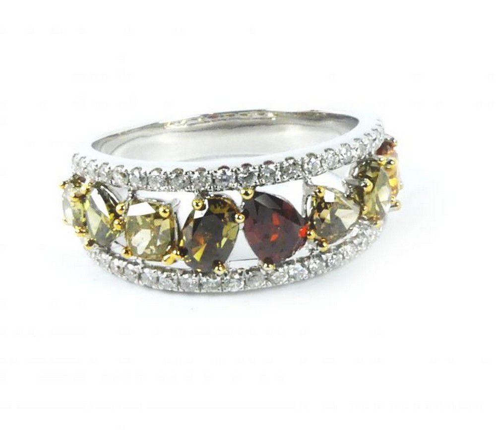 Multi-Colored Diamond Ring with White Gold Band - Rings - Jewellery