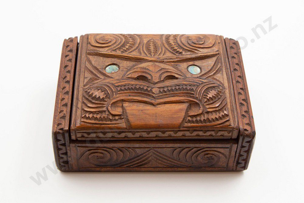 Maori Carved Wood Boxes with Paua Inlay - New Zealand Maori - Tribal