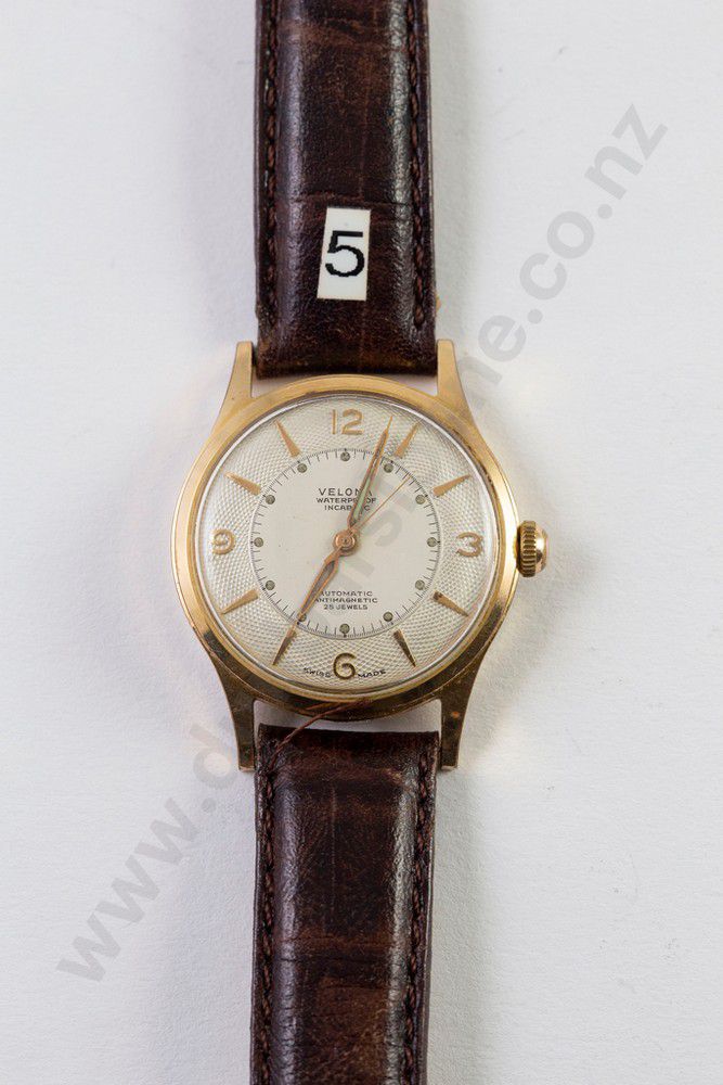 Velona Gold-Plated Automatic Watch with Leather Strap - Watches - Wrist ...