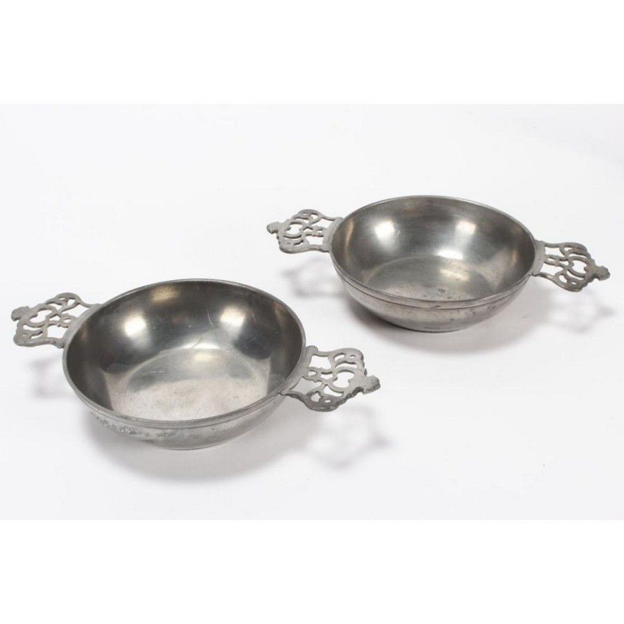 Pair of Williams Pewter Quaiches with Pierced Handles - Pewter - Metalware