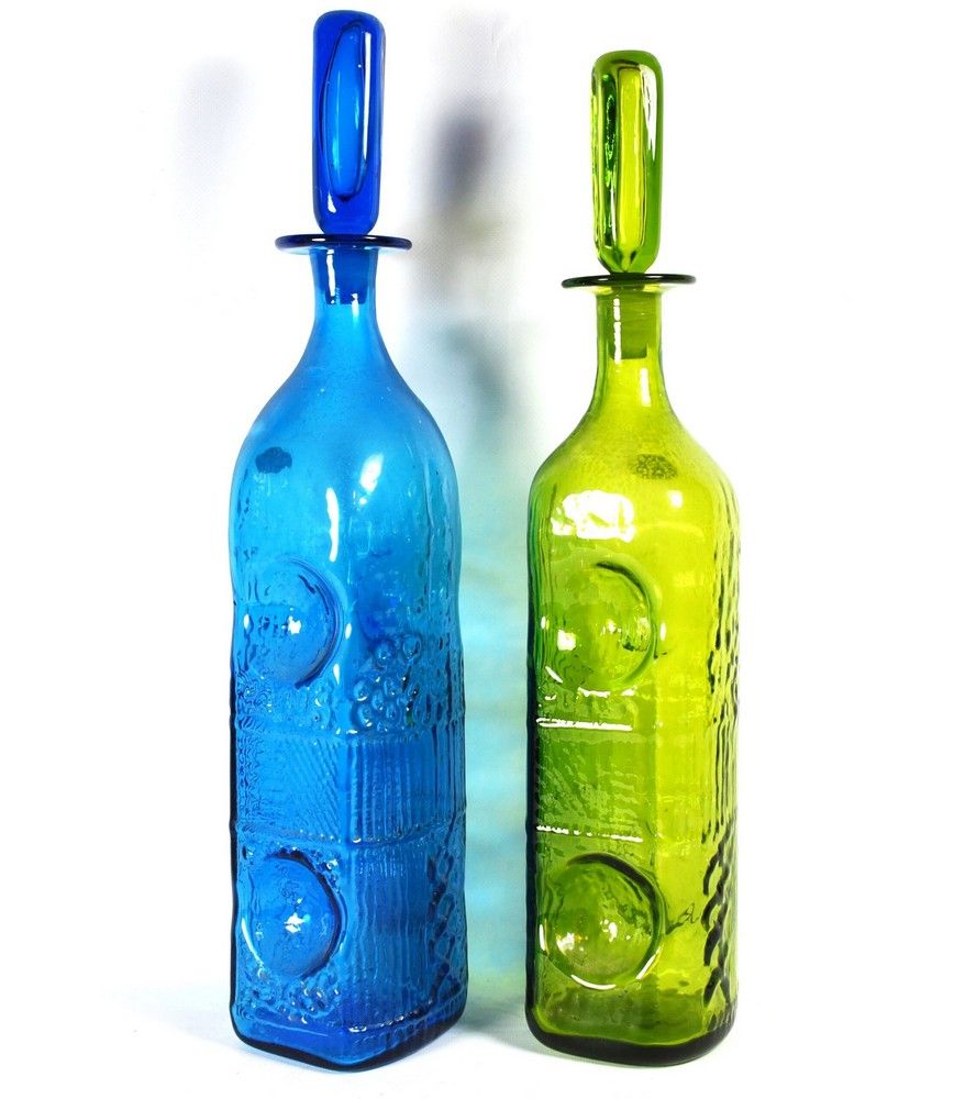 Mid 20th Century Blenko Coloured Glass Bottles with Original Labels ...