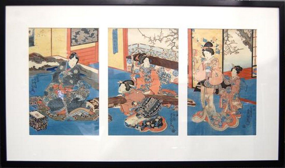 Toyokuni III Triptych Woodblock Prints - Art - Oriental