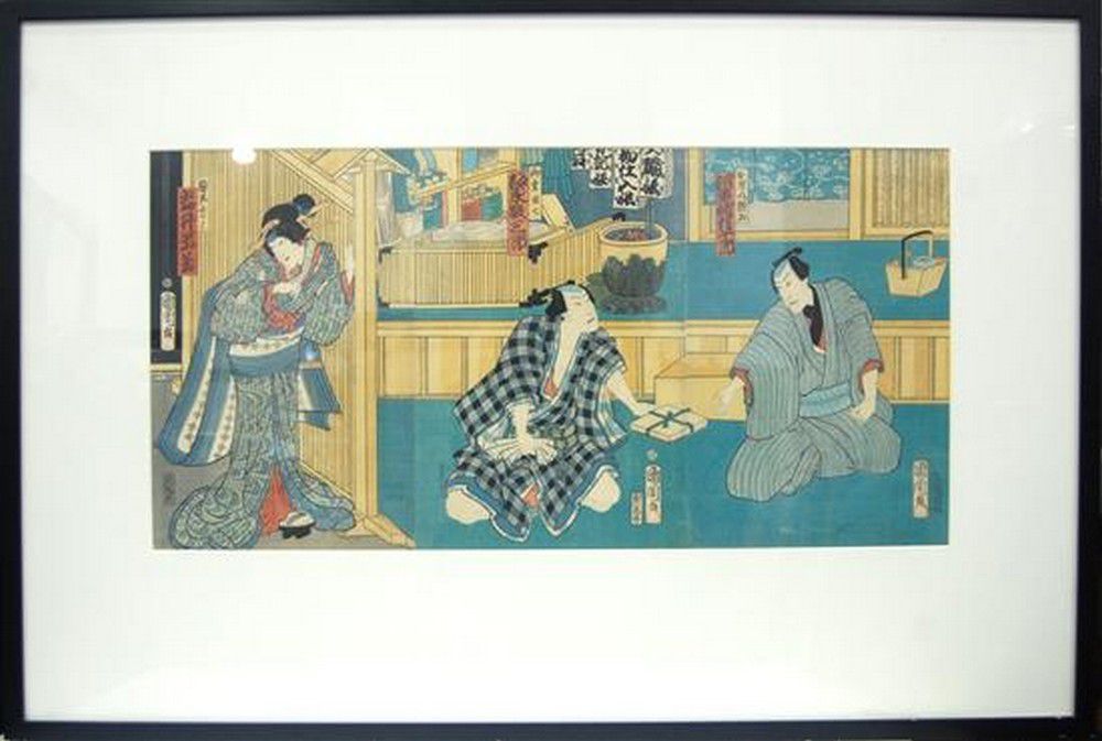 Toyokuni III Triptych Woodblock Prints - Art - Oriental