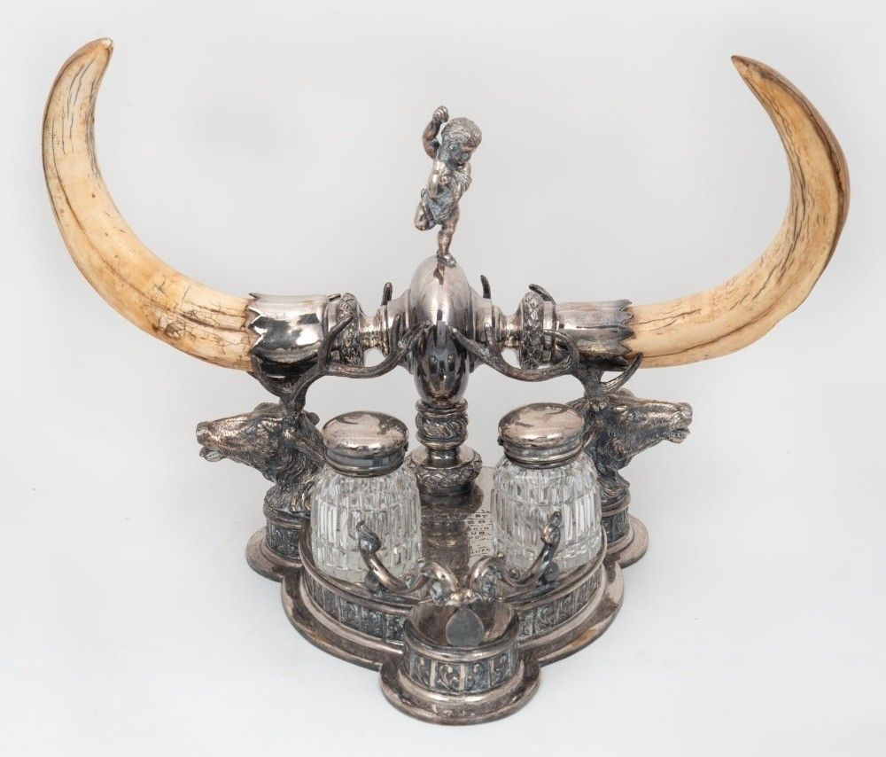 Antique English Silver Plated Stag Trophy Desk Set, 1900 - Writing ...