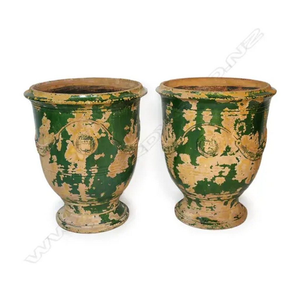 Distressed Terracotta Garden Pots with Green Glaze Remnants ...