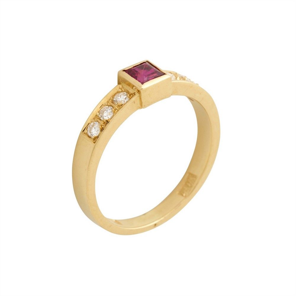 Square Ruby and Diamond Ring in 18ct Gold Setting - Rings - Jewellery