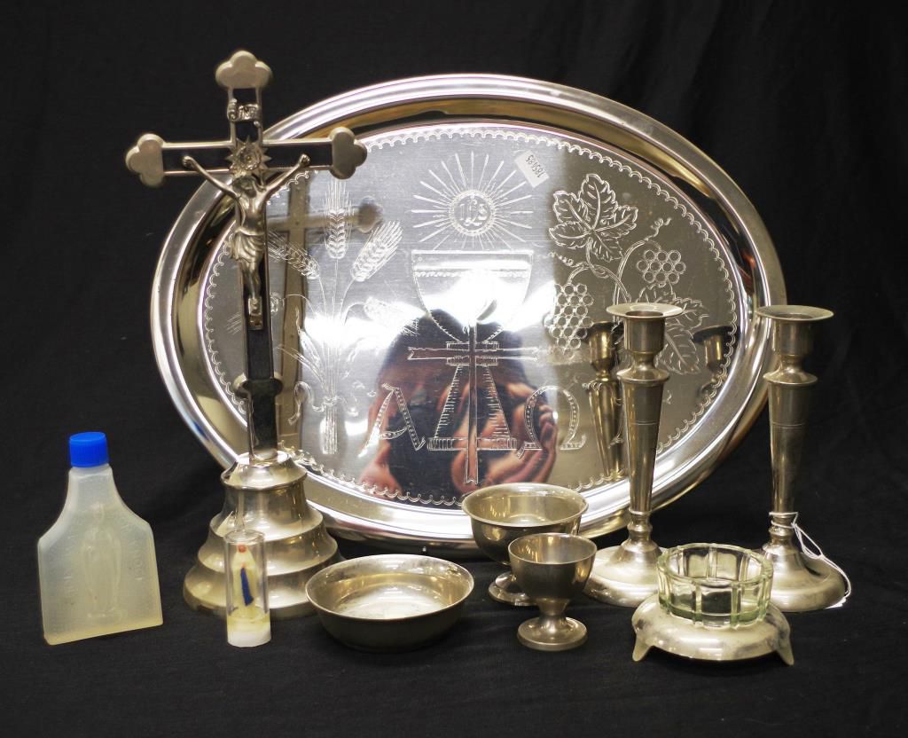 Religious Last Rites Silver Plate Set with Sacrament Items - Trays ...