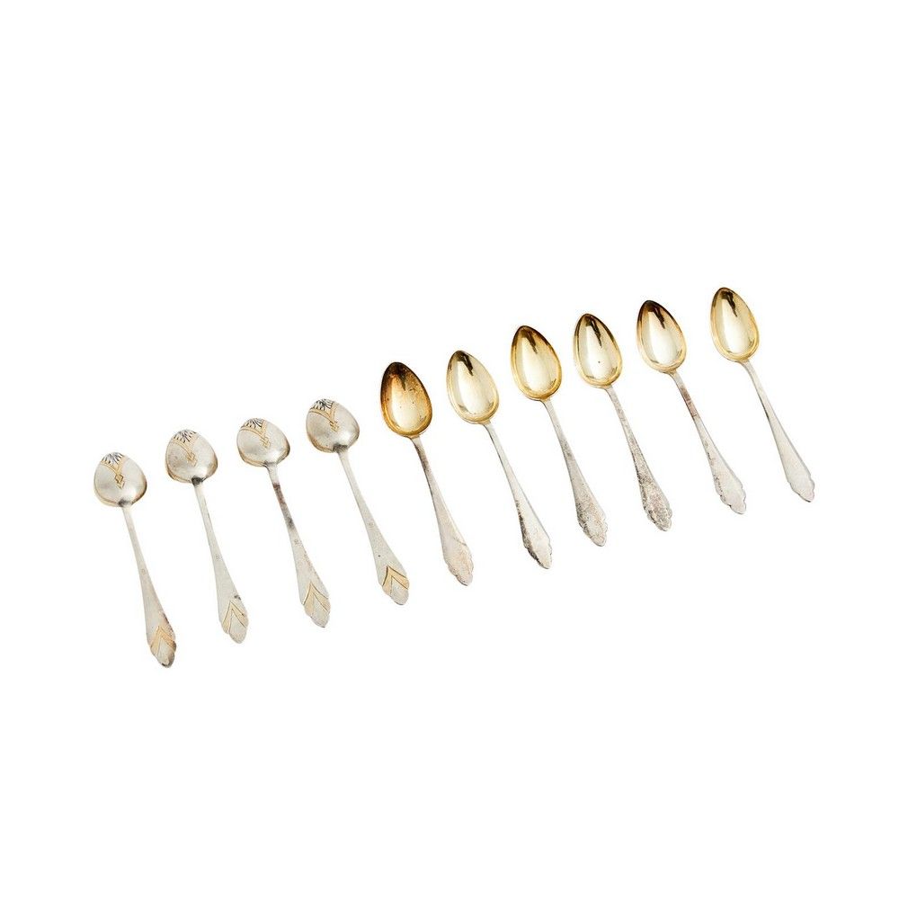 Set of 10 Russian Silver Demitasse Spoons, Engraved Decoration ...