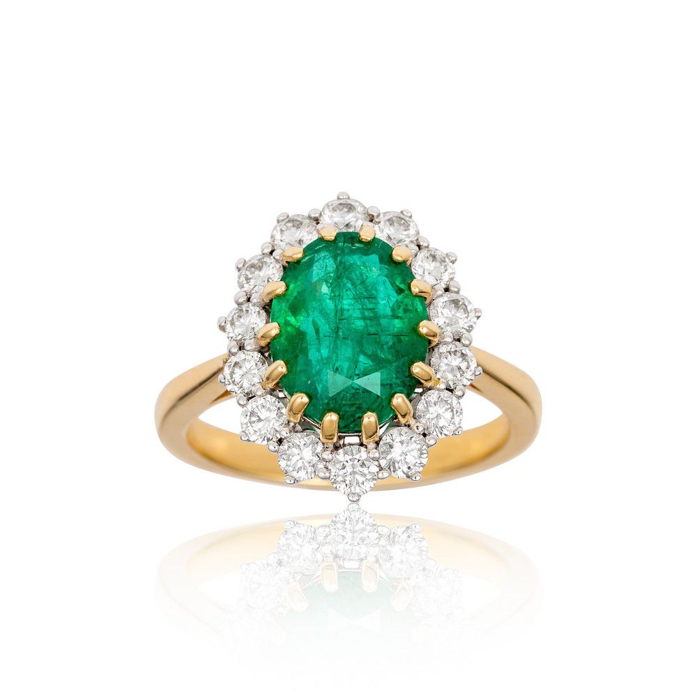 Emerald and Diamond Cluster Ring - Rings - Jewellery