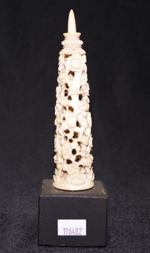 Chinese Ivory Tower with Peony Blossom Decoration - Ivory - Oriental