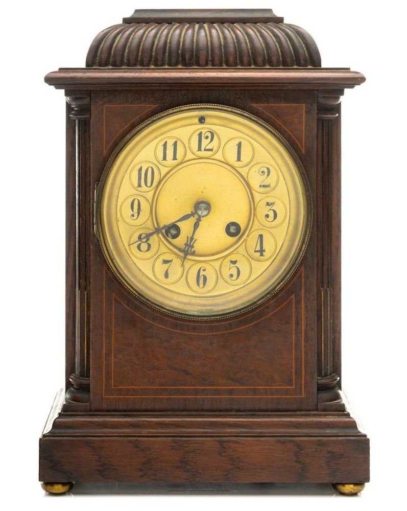 Brass Dial Antique Timber Mantle Clock with Fluted Columns - Clocks ...