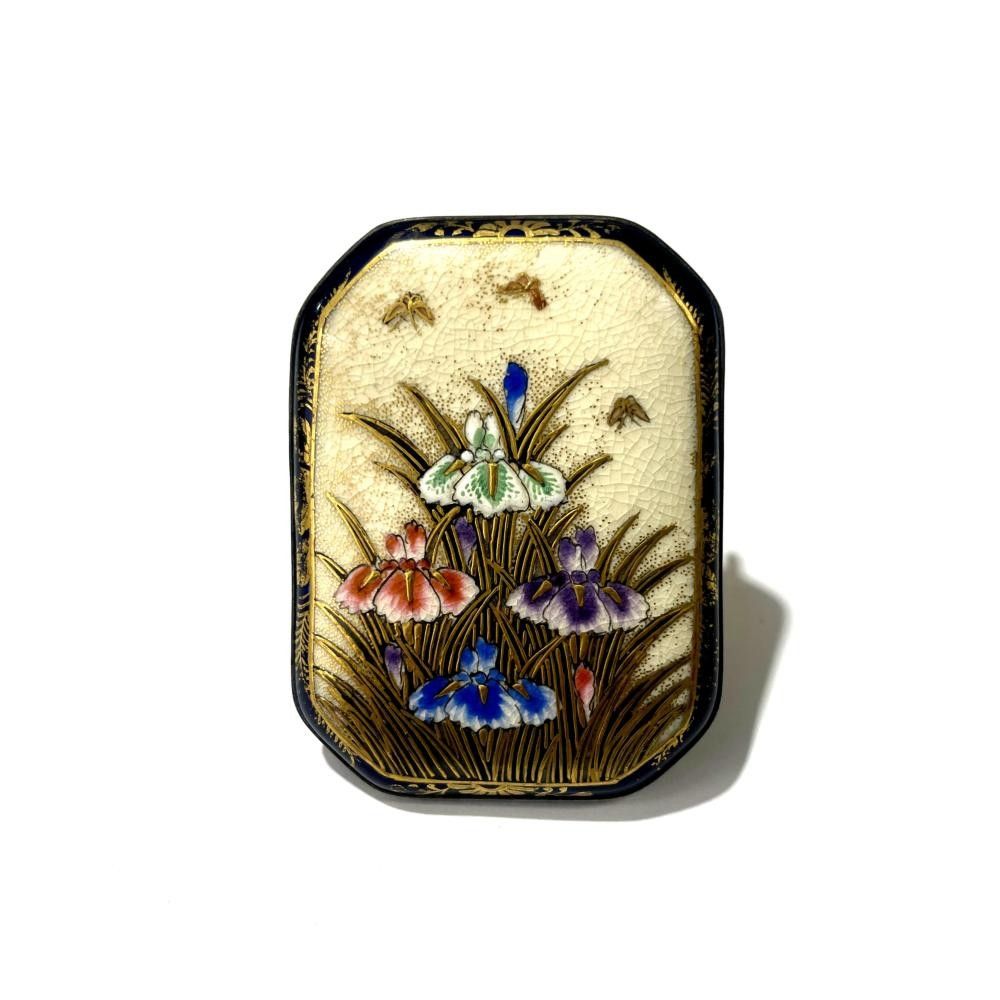 Meiji Period Japanese Satsuma Porcelain Iris Belt Buckle - Buckles ...