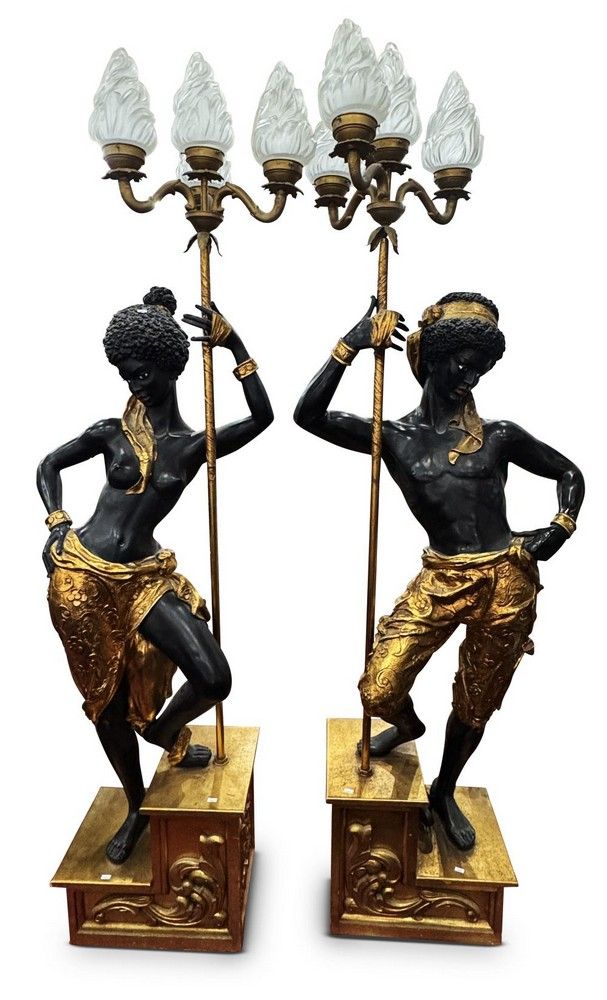 Blackamoor Figural Floor Lamps: Man and Woman Pair, Gilt Finish - Lamps ...