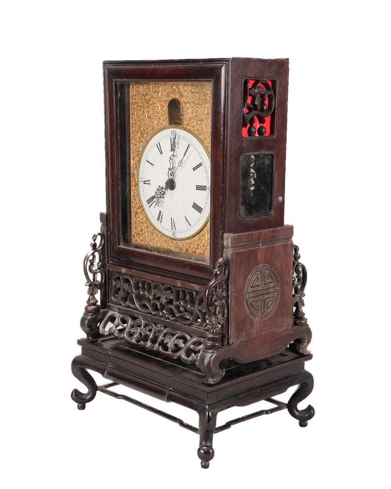Chinese mantle clock with white enamel dial and gilt surround - Clocks ...
