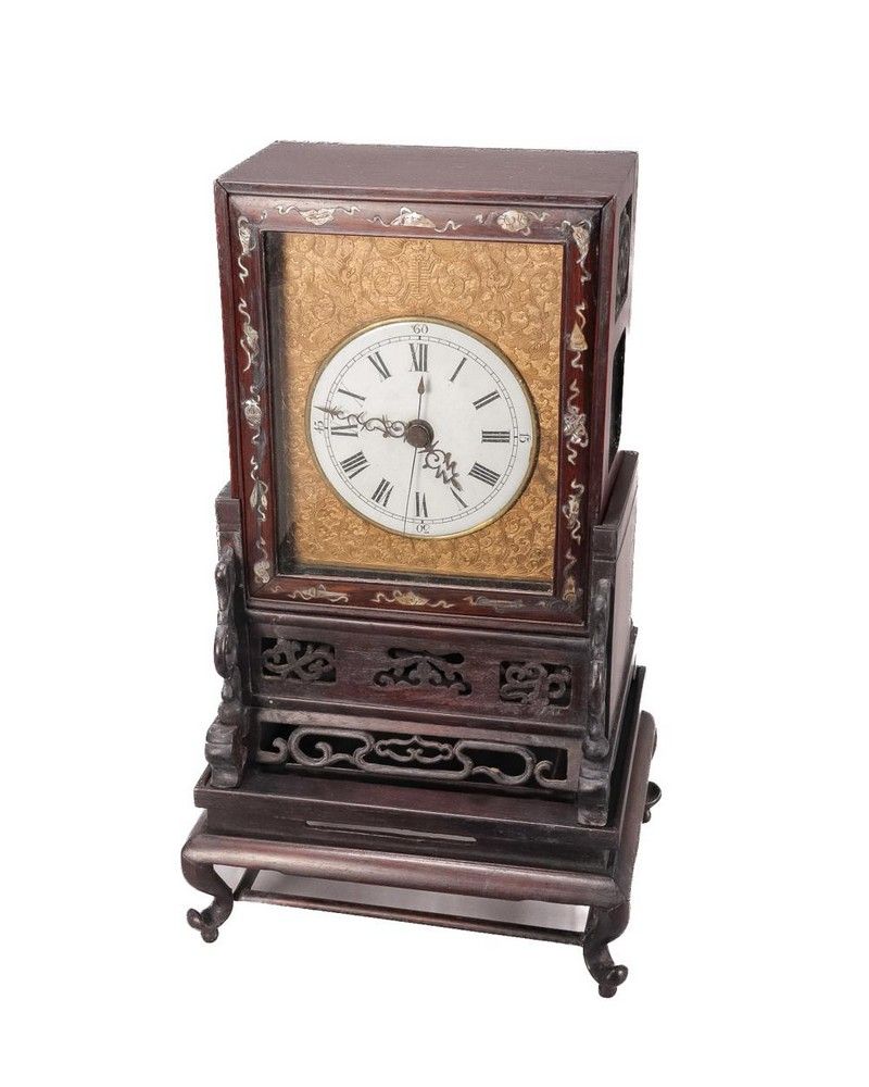 Chinese Mantle Clock with Mother of Pearl Inlay and Stand - Clocks ...