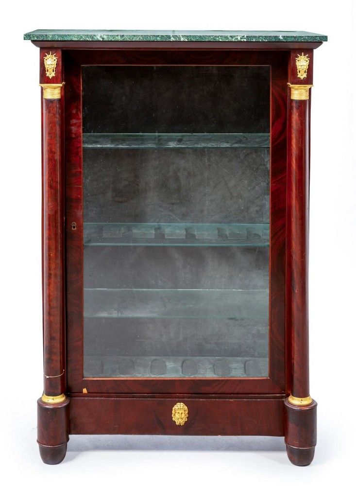 Empire Style Gun Display Cabinet with Green Marble Top - French - Glass