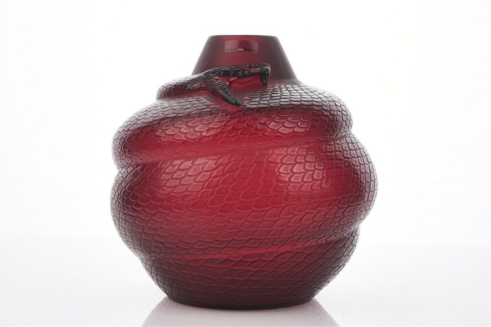Lalique 'Serpent' Vase, Red Crystal, Coiled Serpent, Private Collection ...