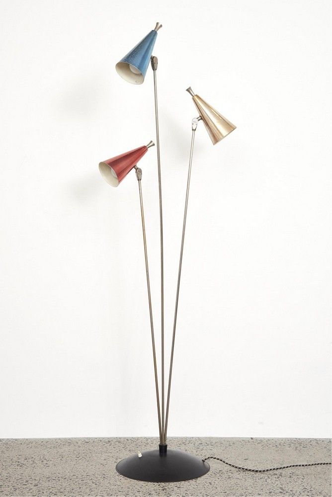 1950s Australian Rite Lite Floor Lamp, Aluminium Shades, Steel Rods ...