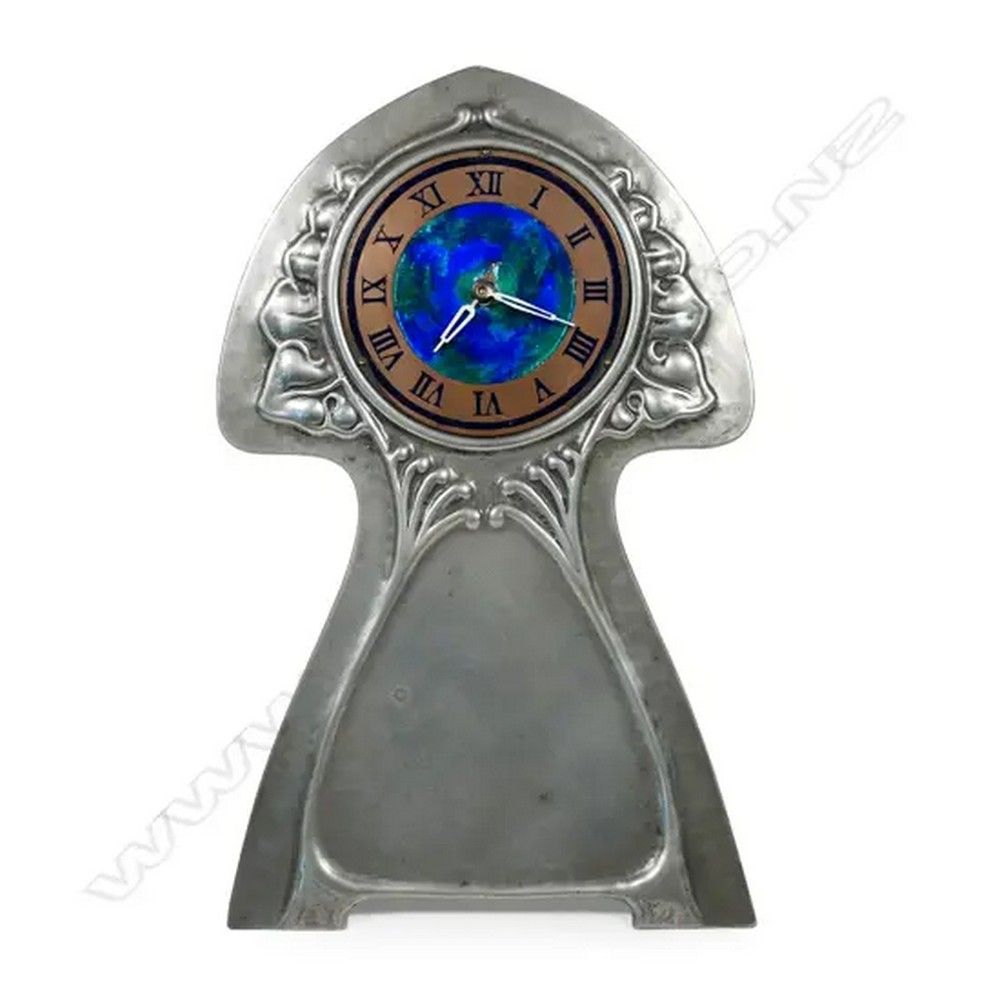 English Pewter and Enamel Desk Clock by Liberty & Co - Writing - Desk ...