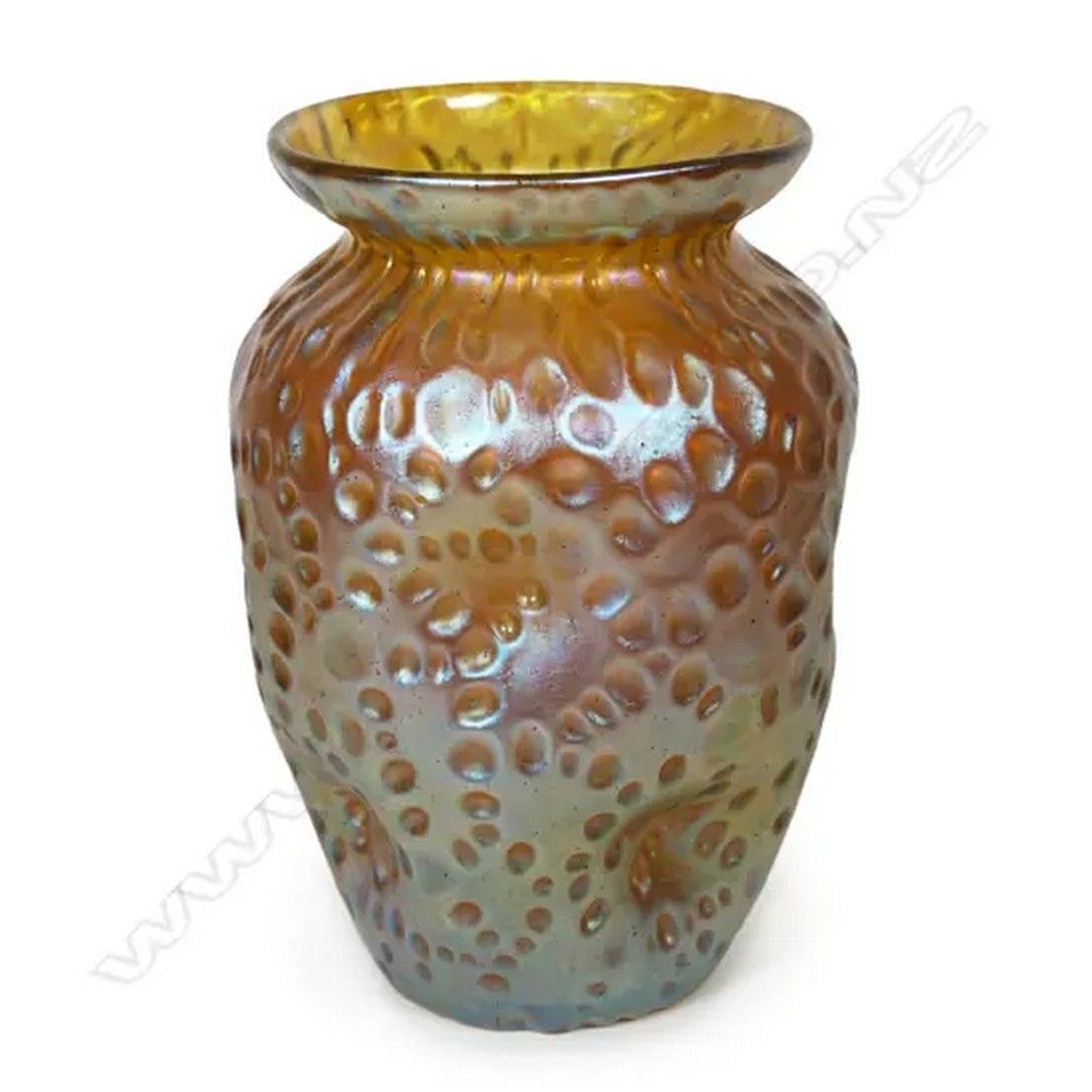 Iridescent Loetz Style Glass Vase in Petrol Tones, 14cm - European - Glass