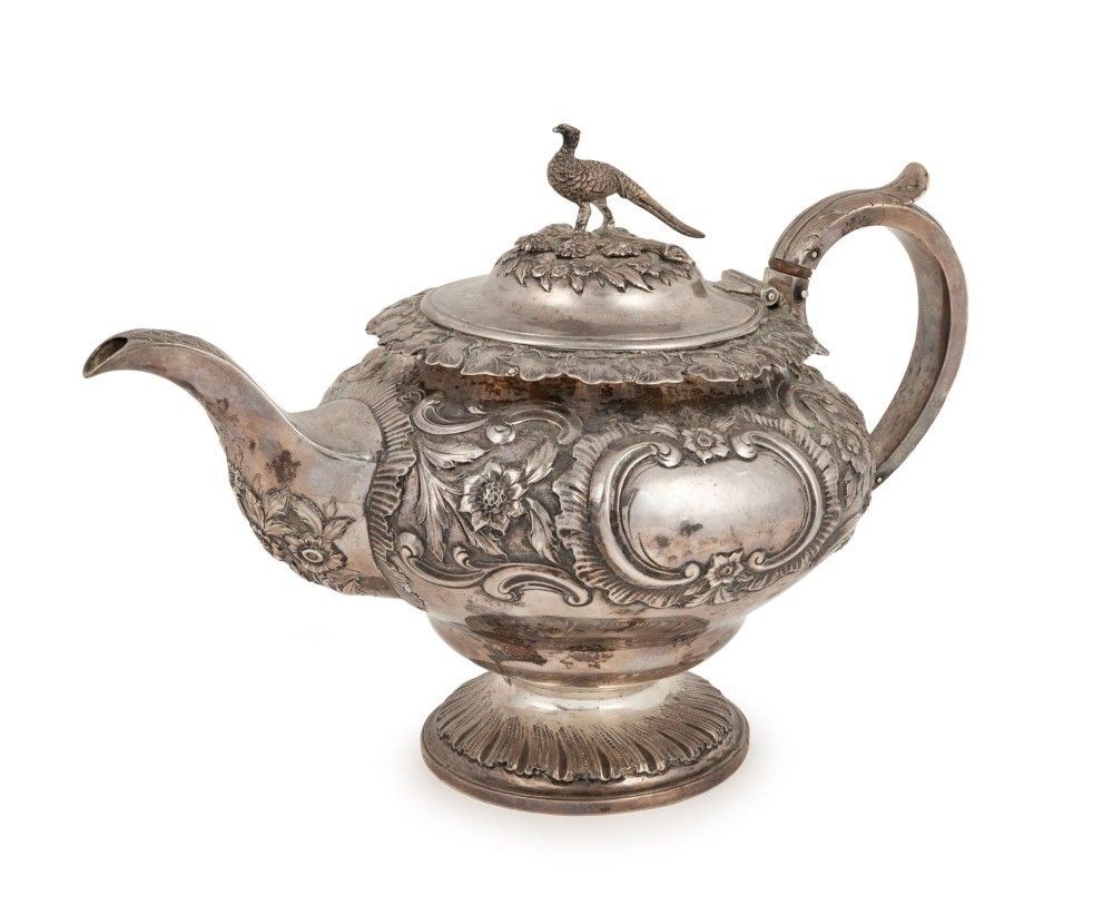 Scottish Sterling Silver Teapot with Floral Decoration, Edinburgh 1834 ...