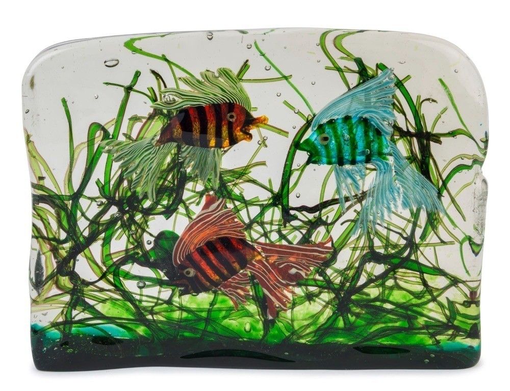 Cenedese "Aquarium" Murano Glass Fish Block by Alfredo Barbini ...