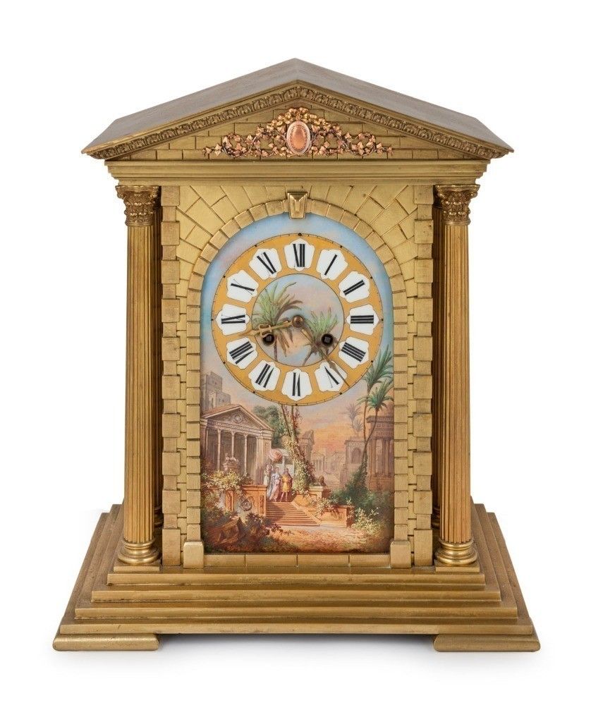 French Ormolu Mantle Clock with Roman Forum Porcelain Dial - Clocks ...