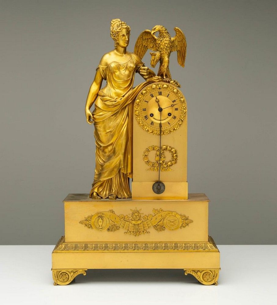 French Gilt Metal Mantle Clock with Lady and Eagle Figure - Clocks ...