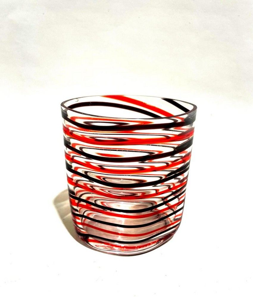 Carlo Moretti Red Candy Strip Vase, Italy, 2011, Signed - Venetian ...