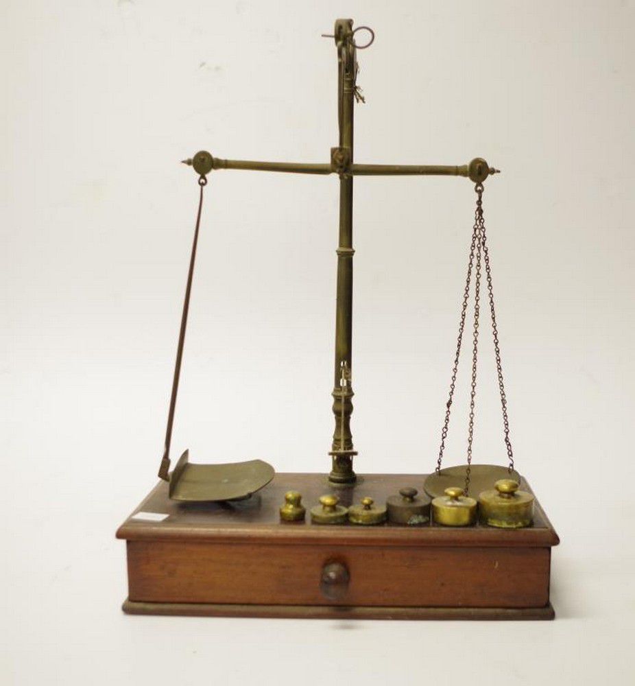 Antique Brass Balance Scales with Weights - Scales - Household Objects